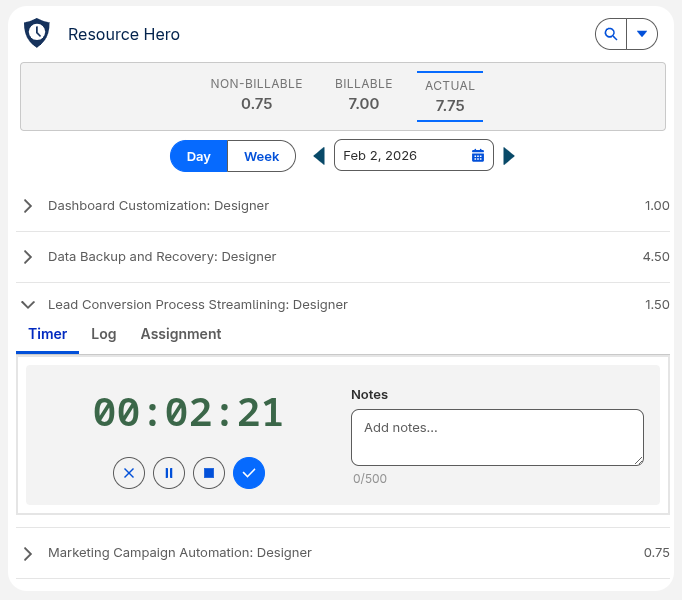 Enhanced Time Tracking Component - Resource Hero